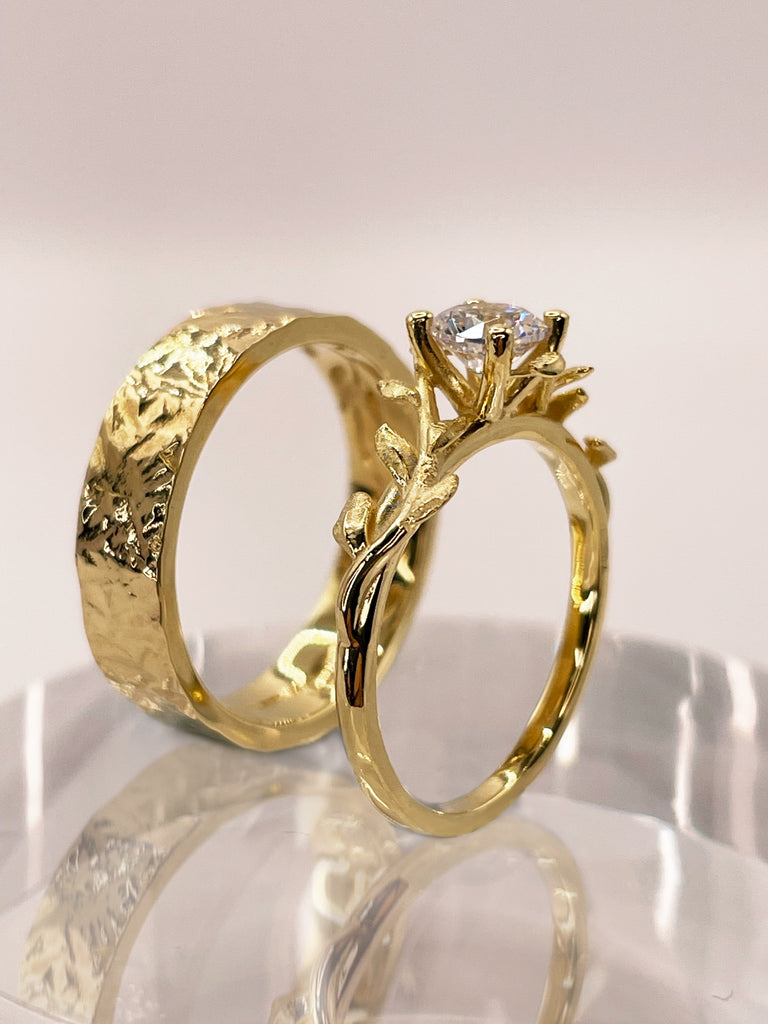 Unique Leaves Matching Wedding Ring Set for Couples (2 pieces) - Moiss
